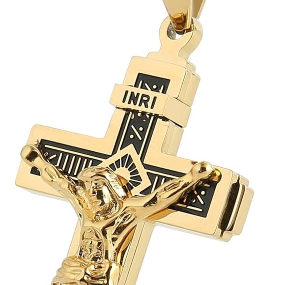 Other | Catholic Jesus Christ On Inri Cross Crucifix Gold Silver Tone ...